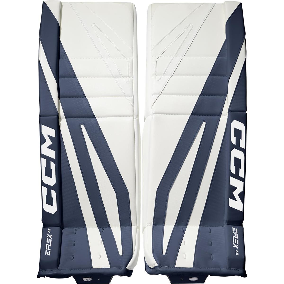 CCM Målmandsbenskinner EFLEX 7.9 Sr White/Navy - HockeyShop.dk