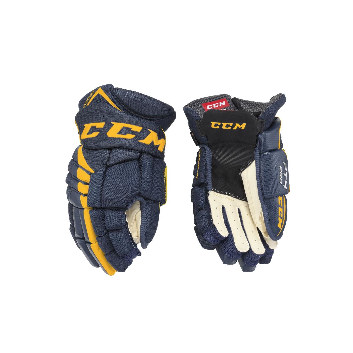CCM Gloves Jetspeed FT4 Pro SR Navy/Sunflower - Hockey Store