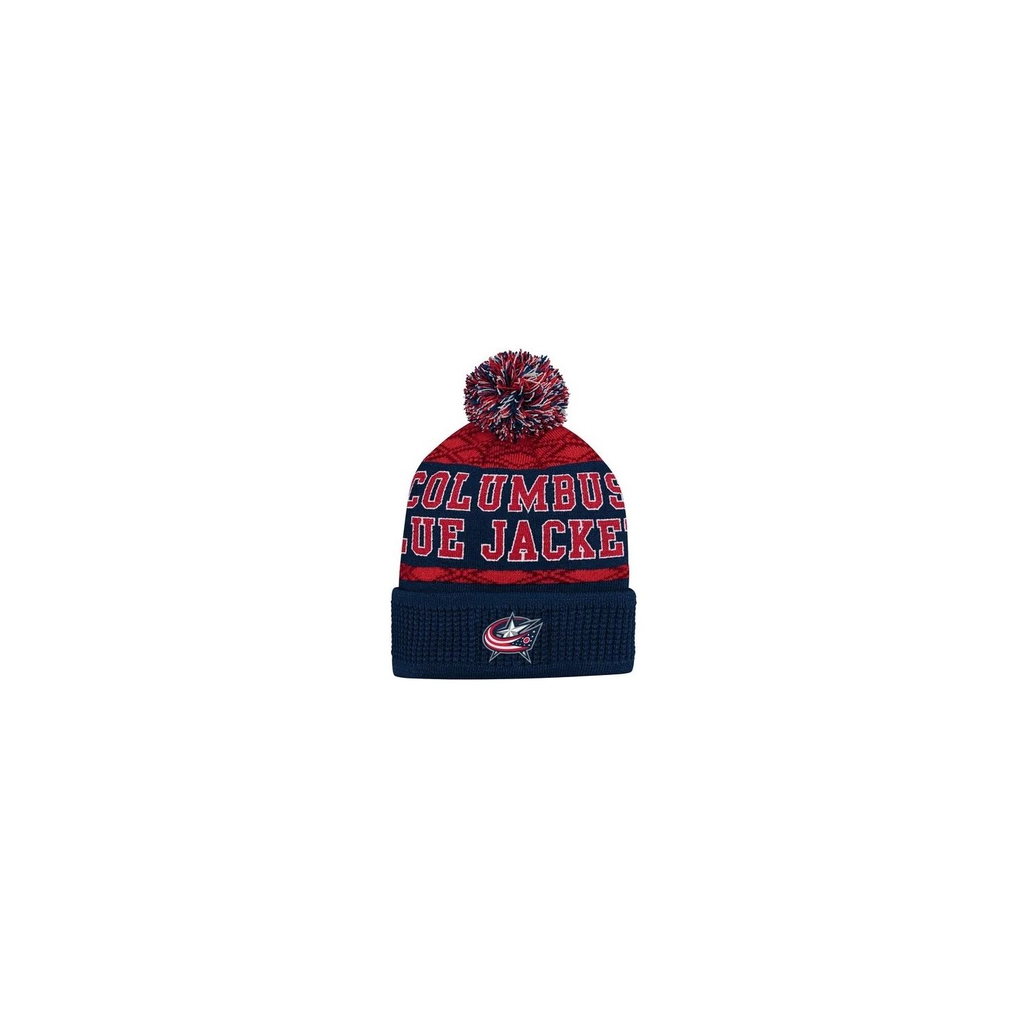 Outerstuff Hat Puck Pattern Cuffed Pom Columbus Blue Jackets - Hockey Store