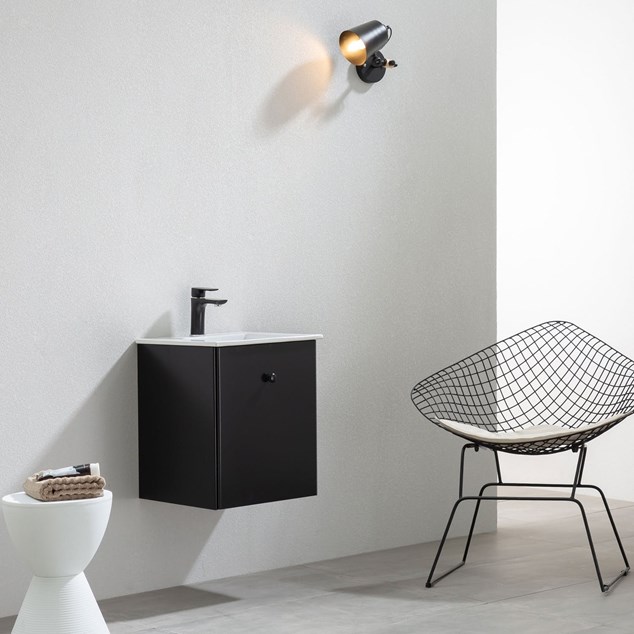 Vaskeskab Bathlife Fröjd Mat Sort inkl. vask - Gulv og Fliseeksperten