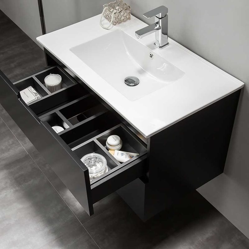 Vaskeskab Bathlife Glädje Sort Mat inkl.vask - Gulv og Fliseeksperten