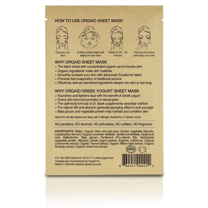Orgaid Organic Sheet Mask Greek Yogurt & Nourishing, 24 ml - Jordklok.se